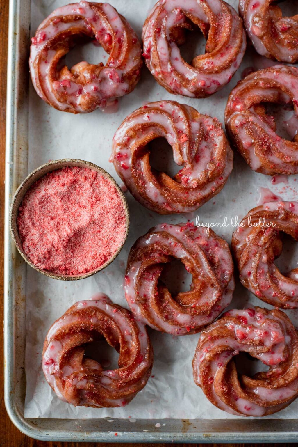 Strawberry Glazed French Crullers - Beyond the Butter