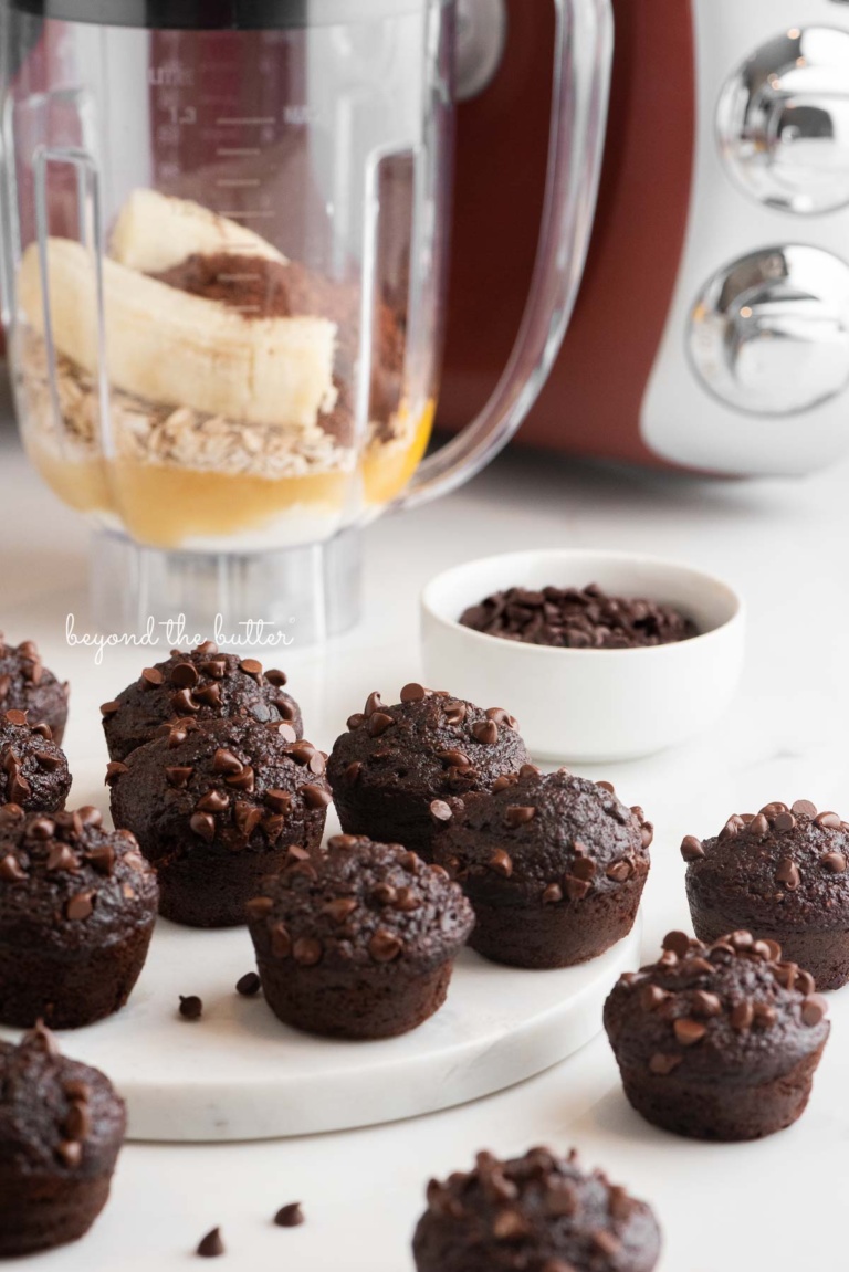 Mini Chocolate Banana Blender Muffins - Beyond the Butter